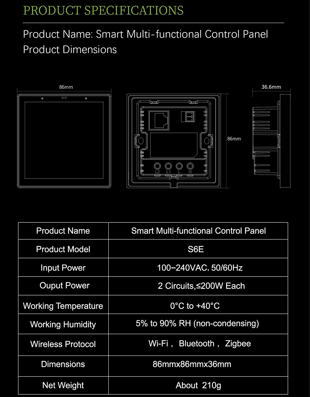 4" Tuya Smart Home Wall Panel with Built-in Relay Switch (S6E) - SMATEK ...